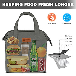 KUBYA Lunch Bag Simple Lunch Box for Women Men Insulated Lunch Bag & 1 Storage bag Reusable Lunch Tote Bag for Work, Picnic Beach or Travel (Grey) 10.63*9.5*5.2 in LBHS-03