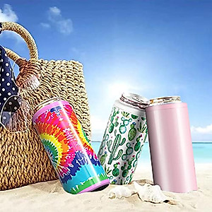 TILUCK Skinny Can Cooler for Slim Beer & Hard Seltzer, Stainless Steel, Doucle-Walled Stainless Steel Insulated Slim Cans, Standard 12 oz (Cactus)