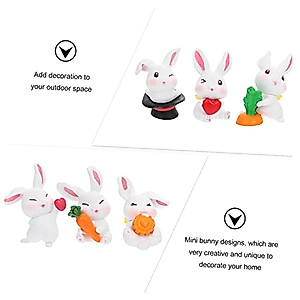 NOLITOY 6pcs White Rabbit Doll Ornament Lucky Statue Easter Rabbit Cake Cupcake Toppers Birthday Easter Miniature Figurines Chinese New Year Desk Ornament Bunny Pvc Child Gift Animal