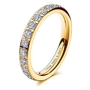 JINEAR 3mm Wedding Bands for Women Eternity Ring 18K Gold Plated Cubic Zirconia Engagement Rings Stackable Anniversary Promise Statement Ring Gift for Her Size 5 to 10