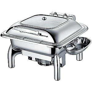 6 L Chafing Dish Set, Stainless Steel Buffet Server Warming Tray with Water Pan & Fuel Holders, for Restaurant Catering Parties Weddings Picnics Food Warmer (Color : Silver)