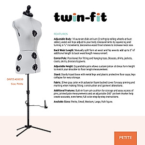 Dritz Twin-Fit Dress Form with Adjustable Tri-Pod Stand, Petite