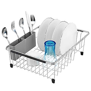 SANNO Plastic Black Utensil Silverware Storage Holder Caddy,Fit Kitchen Sink Drying Rack, Microfiber Dish Mat, Dish Drying Mat (Gray)