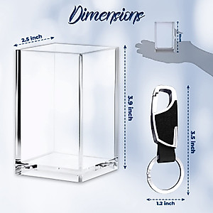 Acrylic Pen Holder for Desk - Includes Metal Keychain – Acrylic Pencil Holder Clear Makeup Brush Holder – Acrylic Desk Accessories, Stationery Organizer for Office Desk Accessory - 1-Piece, 2.6x2.6x4"
