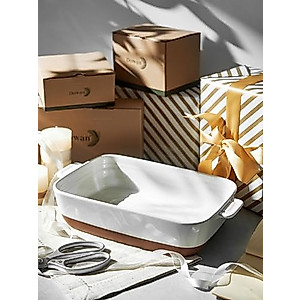 DOWAN Ceramic Baking Dish, 9x13 Deep Lasagna Pan, Large Casserole Dish with Handles, 4.3 Quarts Durable and Oven Safe Pan, for Roasting and Baking, Alabaster White