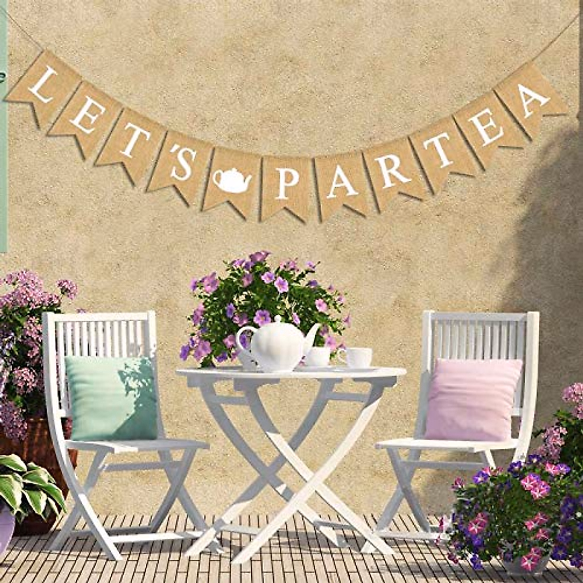 Rainlemon Jute Burlap Let's Partea Banner Tea Themed Baby Shower Birthday Party Bridal Shower Garland Decoration