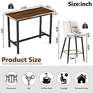 Homedot Bar Table Set for 4, 47.24" Industrial Counter Height Pub Table with 4 Chairs, Home Kitchen Breakfast Table and Chairs for Dining Room, Living Room, Apartment