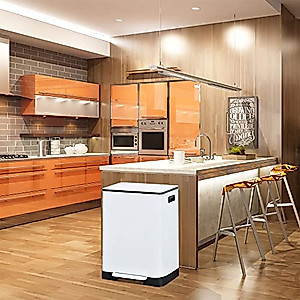 ToiletTree Products White Stainless Steel Step Trash Can - 16 Gallon Garbage Bin with Soft Close Lid - Dual Compartment Waste Can with 30 Liters Capacity in Each - Recycling Bin