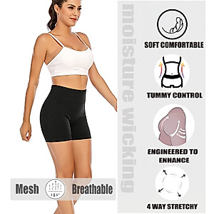 AHLW Seamless Workout Shorts for Women High Waist Tummy Control Breathable Athletic Gym Running Shorts A-Black