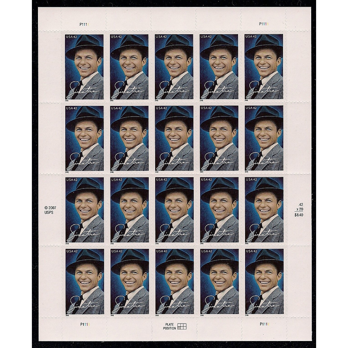 USPS Frank Sinatra Full Sheet of Twenty 42 Cent Stamps Scott 4265