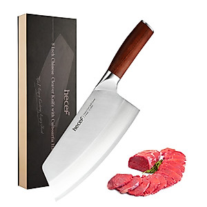 hecef 8 Inch Chinese Cleaver Kitchen Knife, Vegetable Meat Cleaver Chef’s Knife Made of High Carbon Steel & Ergonomic Cuibourtia Handle, Sharp Kitchen Cutlery for Home & Restaurant with Gift Box