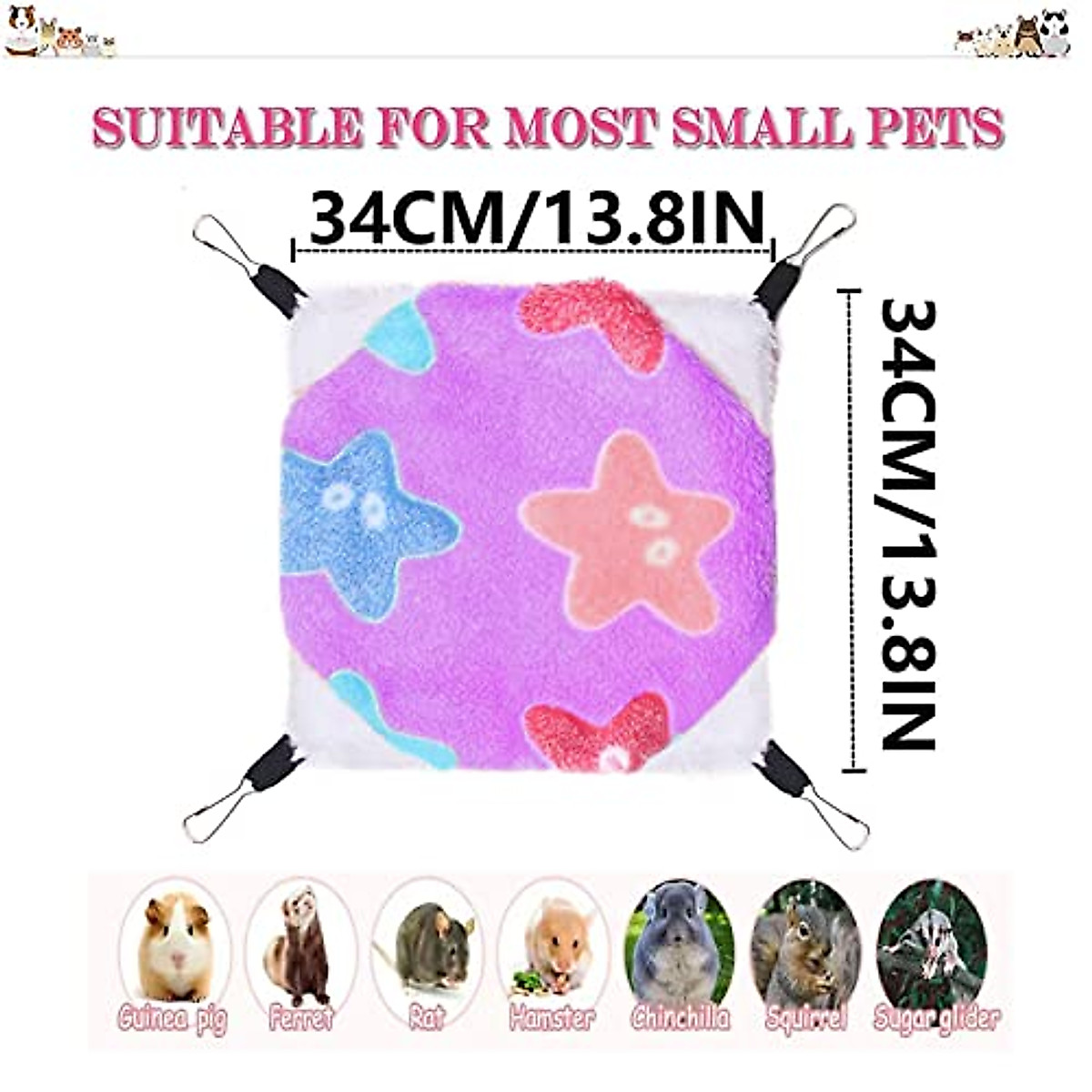 QeeHeng Small Animal Hanging Hammock,Small Pet Swinging Bed,Double-Layer Pet Cage Hammock for Ferret Rat Sugar Glider and Other Small Animals,Purple