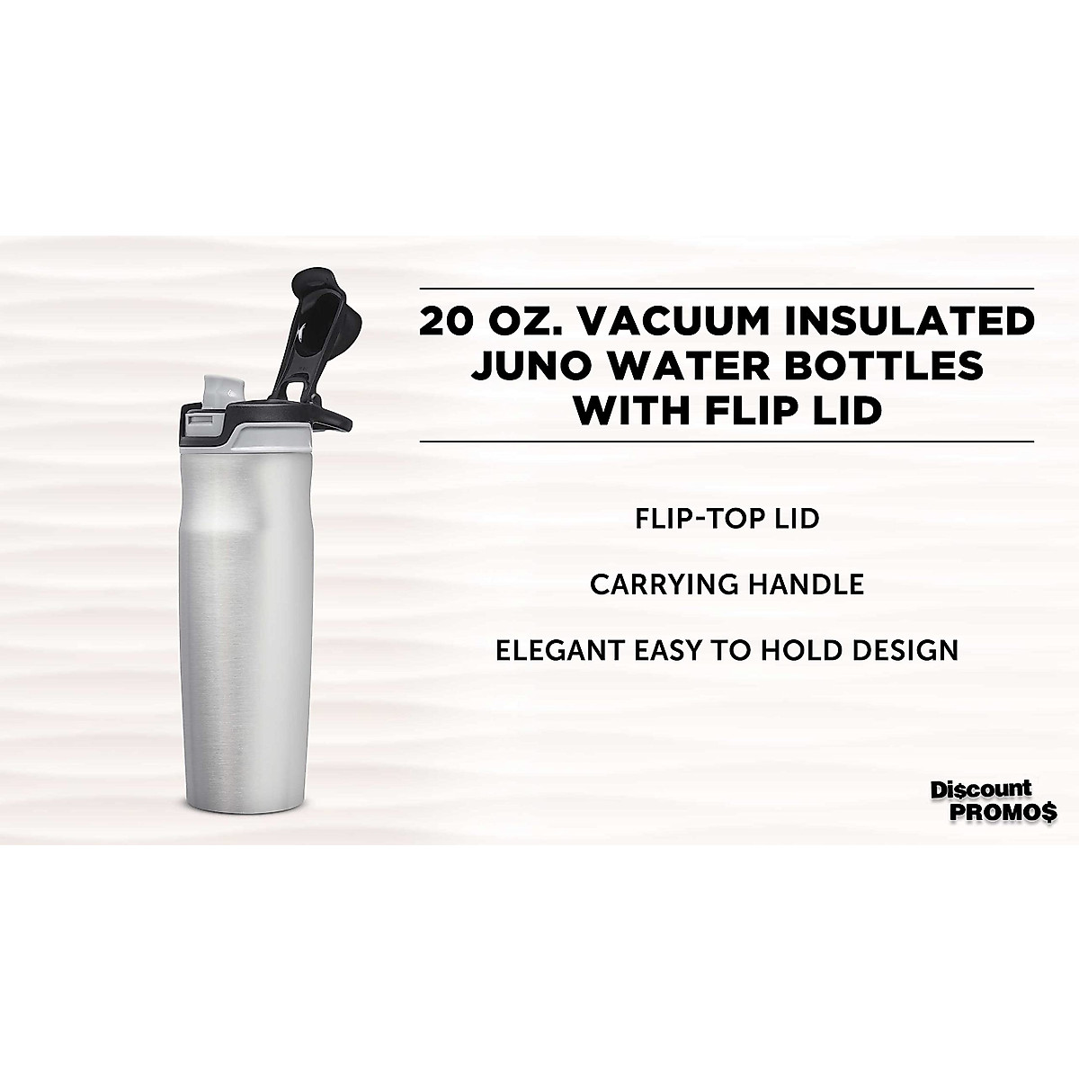 DISCOUNT PROMOS Juno Water Bottles with Flip Lid 20 oz. Set of 6, Bulk Pack - Reusable, Great for Gym, Hiking, Cycling and for School - Silver