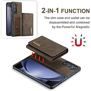 Oidealo 2 in 1 Wallet Case for Samsung Galaxy Z Fold 5, DG.MING Retro Leather Cell Phone Back Cover Magnetic Detachable with Trifold Wallet Credit Card Cash Holder (Coffee)