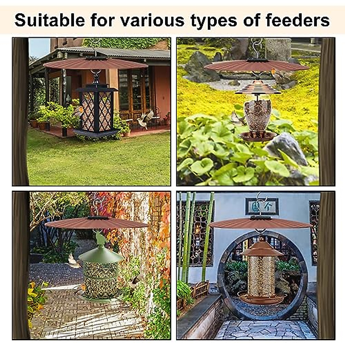 Bird Feeder Baffle with Solar Lamp, Wide Diameter Hummingbird Feeders Covers,Weather Guard Protect Feed from Sun and Bird Seed Dry,for Hanging Bird Feeders Guard-13inches