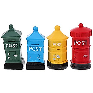 Yardwe 4pcs Post Box Miniature Figurines Terrariums Figurines Home Decor Cake Decorating Resin Cake Figurine Miniature Mailbox Child Sand Table Furniture Synthetic Resin