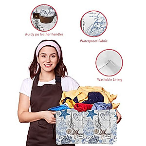 Storage Bins, Nautical Theme Marine Sail Boat Beach Starfish Shell Seashell Storage Baskets for Organizing Closet Shelves Clothes Decorative Fabric Baskets Large Storage Cubes with Handles