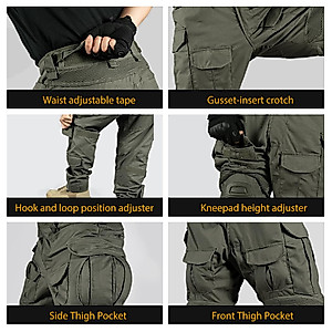 IDOGEAR Men's G3 Combat Pants with Knee Pads Multi Camouflage Trousers Airsoft Hunting Paintball Tactical Outdoor Pants (Ranger Green,30W x 31L)