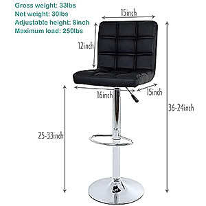 BestOffice Bar Stool Set of 2 Bar Stool Leather Height Adjustable Counter Black Swivel Bar Stools PU Leather Padded with Back, Home Counter Stool Bar stools