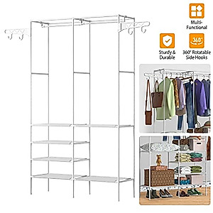 iMounTEK Garment Racks,Clothes Rack Garment Shelf Clothing Shelf Metal Clothing Organizer Shelves Freestanding Clothes Wardrobe Clothing Racks for Hanging Clothes 6 Tier for Bedroom(white)