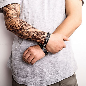 Mafnee Manfnee 2Pack Punk Goth Bracelet for Man Women Leather Spike Rivet Metal Studded Wristband Black