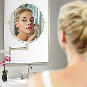 Wall Mounted Makeup Mirror - 8 inch Double Sided Retractable 360° Rotating Magnifying Mirror Wall Mounted Bathroom Swing Mirror Decorative Brushed Nickel