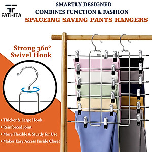 2 Pack Closet-Organizers-and-Storage,6 Tier Mens-Shorts Pants-Hangers-Space-Saving,Skirt-Hangers with Clips for Closet Organizer,College-Dorm-Room-Essentials,Closet Storage Jean Yoga Legging Hanger