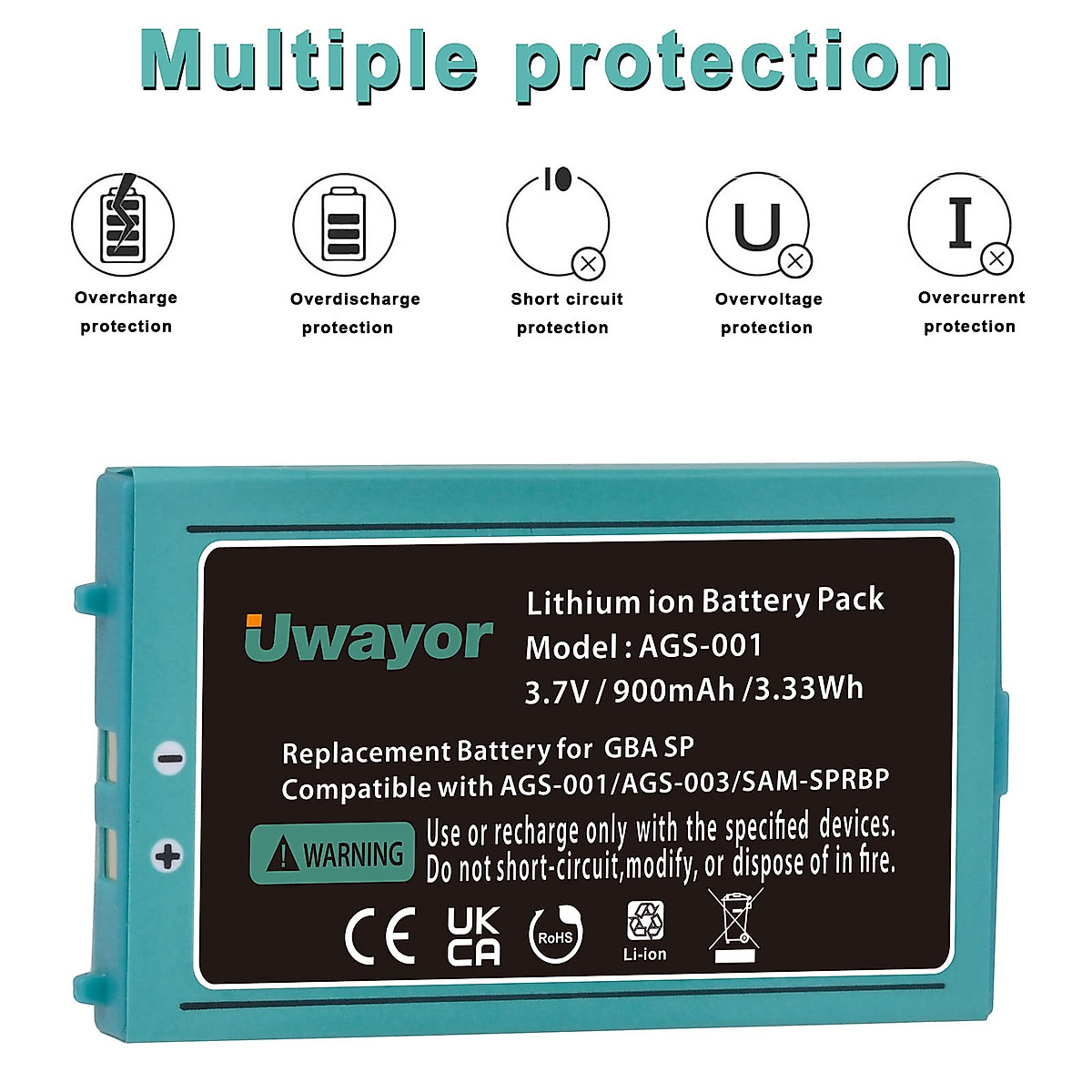 Uwayor Gameboy Advance SP Battery, 900mAh GBA SP Battery Replacement for Nintendo Gameboy Advance SP with Tool