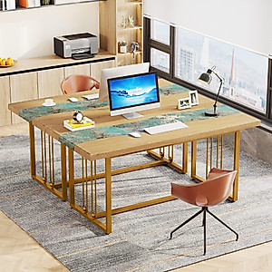 Tribesigns 63 Inches Conference Table with Amazonian Green Faux Marble & Light Brown Finish, Modern 5FT Meeting Tables with Stylish Metal Legs, Rectangular Business Seminar Training Table