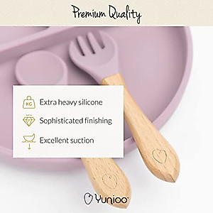 Yunioo Silicone Baby Feeding Set | 9 Piece Baby Led Weaning Set | Microwave, Oven & Dishwasher Safe Silicone | Suction Bowl & Plate | Bib, Training Cup, Plate Lid, & Toddler Utensils | Dusty Mauve