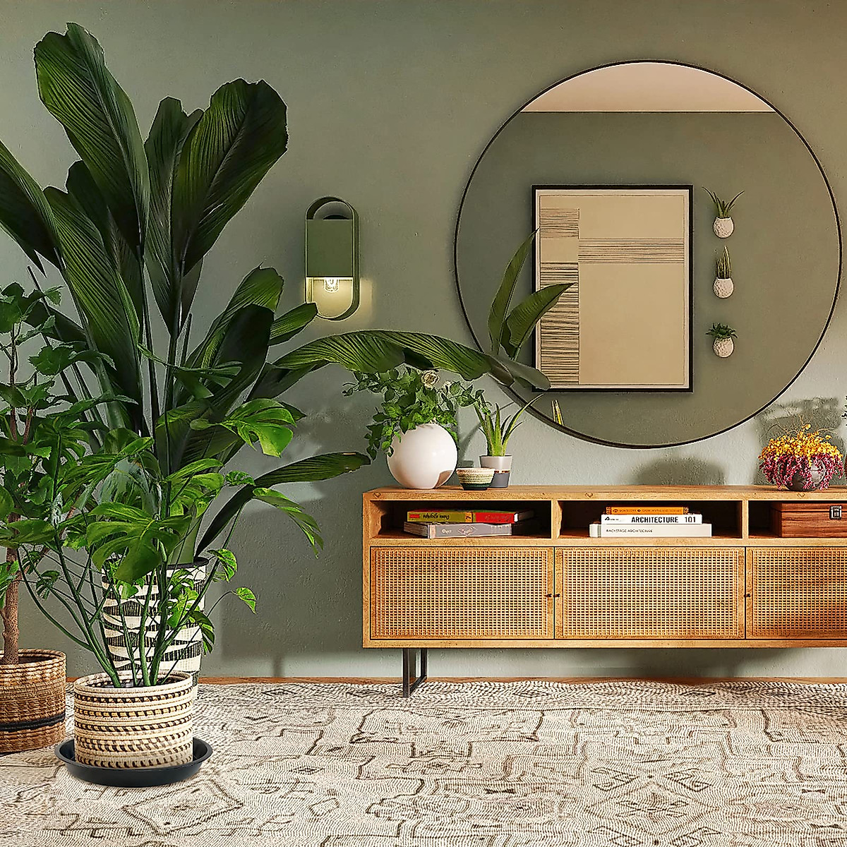 FUOAUYK Plant Saucer 14 16 18 20 22 Inch, Heavy Duty Plant Tray for Pots, Plastic Pot Saucers for Plants, Large Drip Trays for Potted Plants, Round Water Tray for Indoors