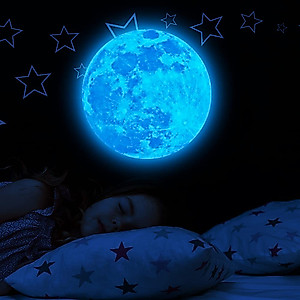 1049Pcs Glow in The Dark Stars and Moon for Ceiling, Wall Bedroom Chirldren's Room Stickers Decals Decor, Boys & Girls' Gifts (Stars and Moon of Blue Light)