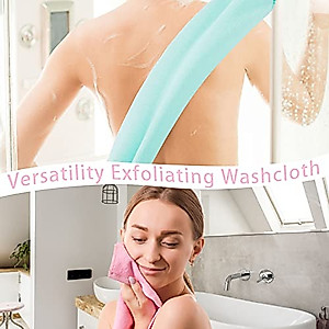 4 Pcs Exfoliating Back Scrubber with Handles,Nylon Back Exfoliator Extended Length Back Washers Stretchable Exfoliating Washcloth Pull Strap Shower Scrubber for Body Cleans Skin Massages for Women Men