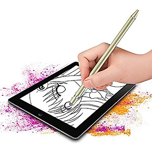 ChaoQ Stylus Pens for Touch Screens (2 Pcs), Capacitive Stylus Ballpoint Pen, 1.0mm Medium Point Black Ink, with 4 Replaceable Mesh Tip and 4 Replaceable Refills (Gold)
