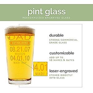 Christmas Gift for Dad Pint Glass Gift for Father’s Day Established Date and Kids Birthdays-16 oz