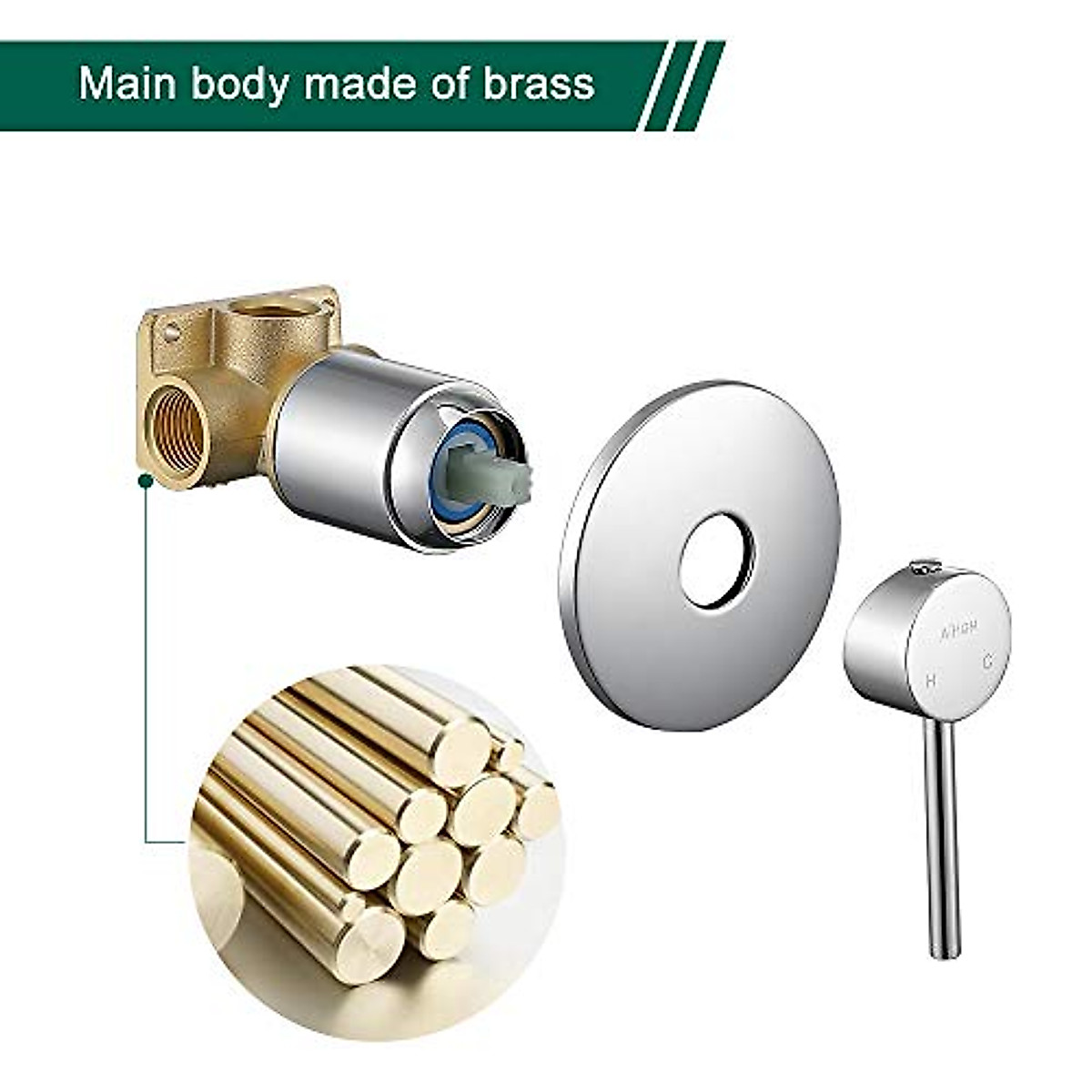 Aihom Shower Faucet Chrome Shower Head Set, Single Handle Brass Rough-in Valve Shower System with Shower Arm and 8-Inch Touch-Clean Shower-head Shower Trim Kit