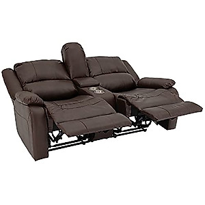 RecPro Charles Collection | 67" Double Recliner RV Sofa & Console | RV Zero Wall Loveseat | Wall Hugger Recliner | RV Theater Seating | RV Furniture | RV Living Room (Slideout) Furniture | Mahogany