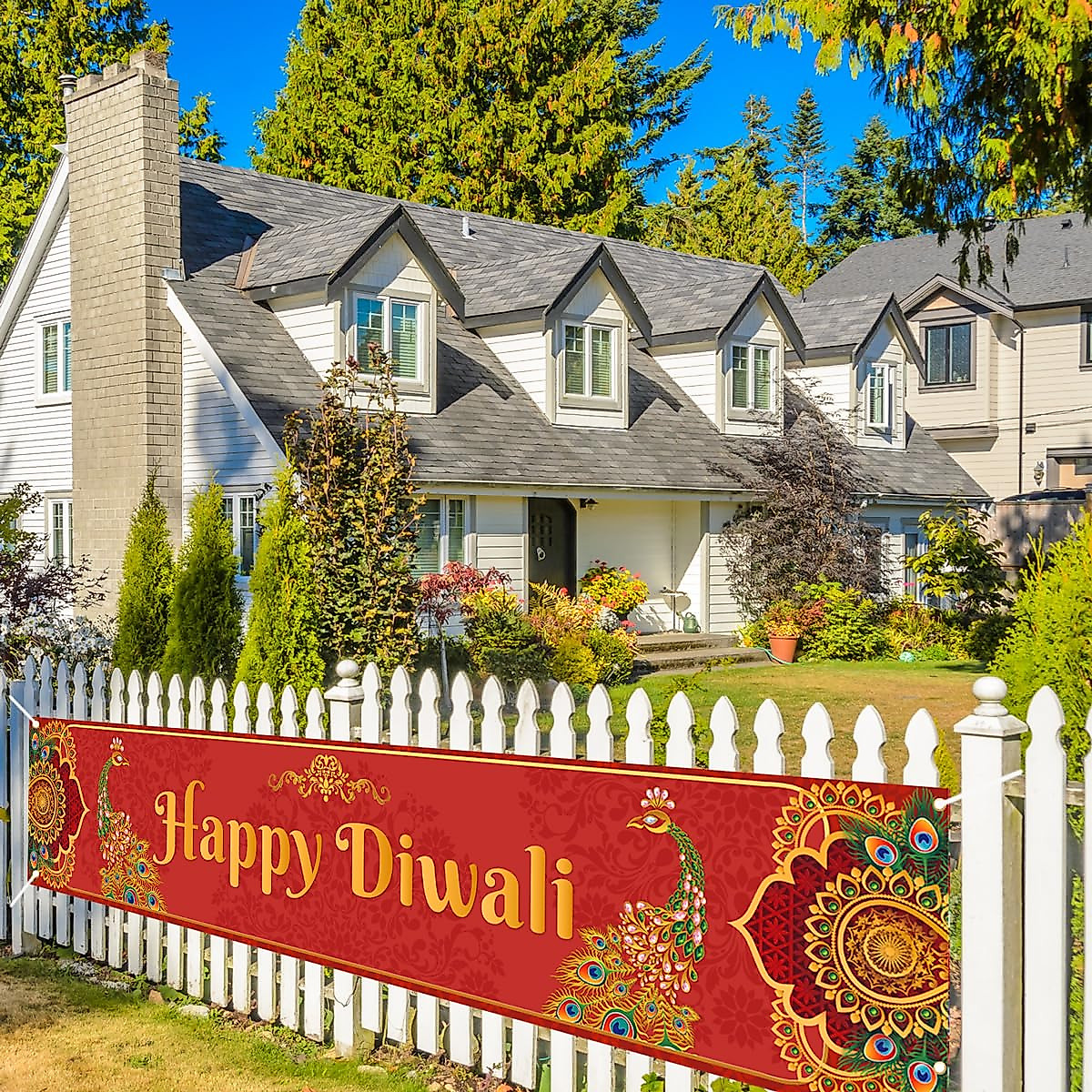Diwali Peacock Decorations Outdoor Happy Diwali Banner for Fence Deepawali Indian Festival of Lights Decorations and Supplies for Home