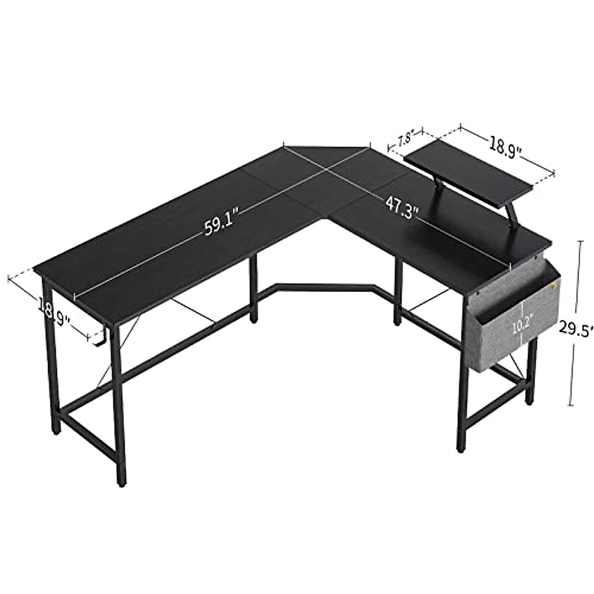 Cubiker L-Shaped Computer Desk, Home Office Corner Desk with Non-Woven Drawer, Sturdy Writing Table, Space-Saving, Easy to Assemble