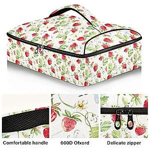 Kcldeci Insulated Thermal Food Carrier Insulated Casserole Carrier for Hot or Cold Food,Strawberry Insulated Tote Bag for Potluck Cookouts Parties Picnic,Lasagna Lugger