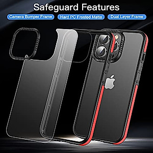 Casus Shockproof Translucent Matte Hard Back Cover with Soft Silicone Grip Frame Slim Thin Designed for iPhone 14 Pro Max Case (2022) - Red|Black