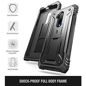 Poetic Revolution Case for OnePlus 7, [20FT Mil-Grade Drop Tested], Full-Body Rugged Dual-Layer Shockproof Protective Cover with Kickstand and Built-in-Screen Protector, Black