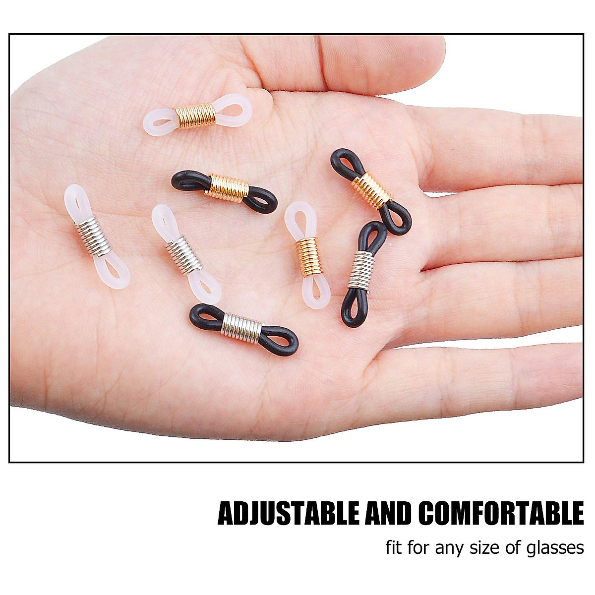 Aylifu Eyeglasses Chain Connector, 40 Pieces Adjustable Eyeglasses Chain Ends Rubber Strap Holder Chain Loops for Eyeglass Sunglasses Chain, 4 Colors