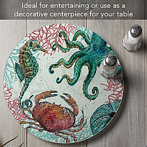 CounterArt Ocean Finds 4mm Heat Tolerant Tempered Glass Lazy Susan Turntable 13" Diameter Cake Plate Condiment Caddy Pizza Server