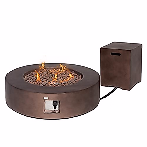 COSIEST 2-Piece Outdoor Propane Firepit Table Set w Tank Table, 40.5-inch Dark Fire Table (50,000 BTU) w 16 inches Tank Cover Side Table 20lb for Garden,Pool,Backyard