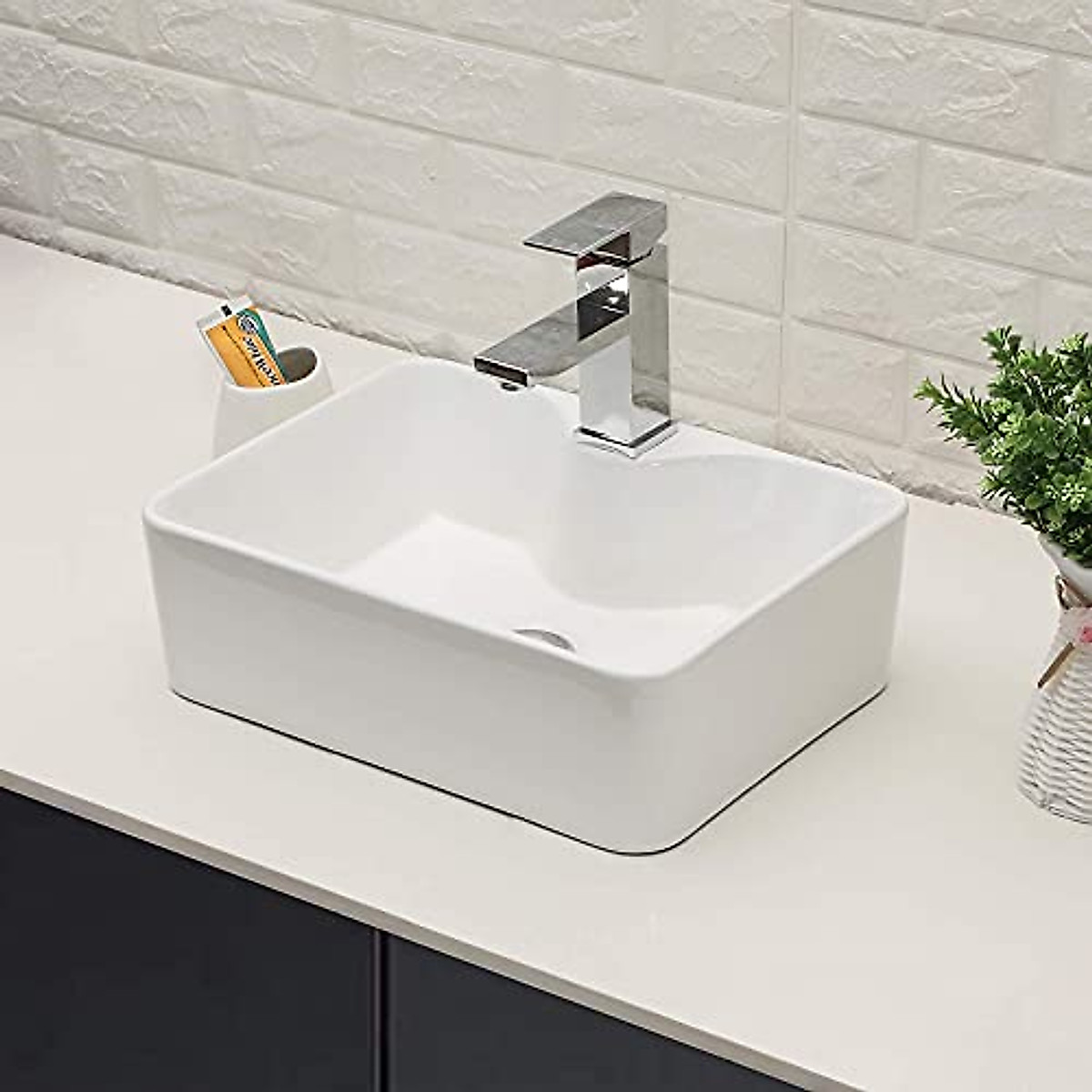 Lordear Bathroom Vessel Sink 16"x12" Rectangle Sink Above Counter White Porcelain Ceramic Modern Vanity Sink Art Basin with Faucet Hole, Sink for Bathroom