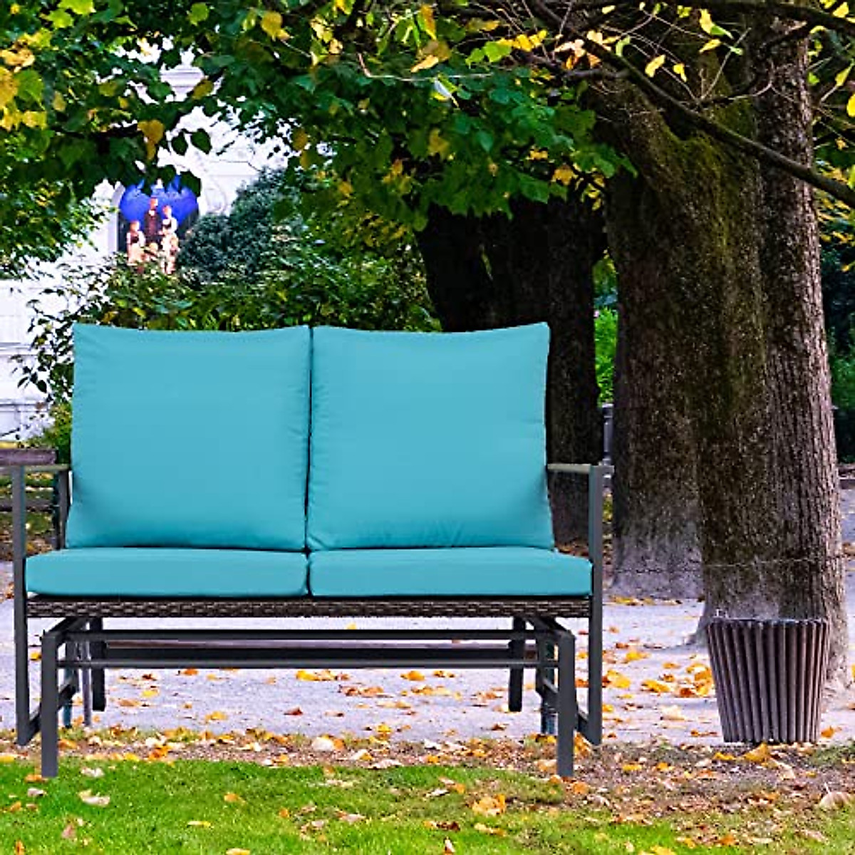 HARBOURSIDE Patio 2 Person Glider Bench with Turquoise Cushion, Ourdoor Rocking Loveseat Couch Rattan & Steel Frame Outside Furniture for Garden Porch Yard