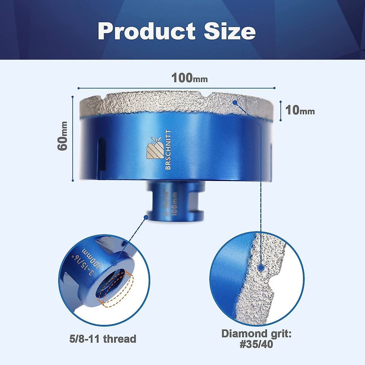 Diamond Core Drill Bit Set for Porcelain Tile Ceramic Marble Granite Drilling（1/4" 3/8" 4/5" 1-3/8" 2" 2-1/2" 4“）