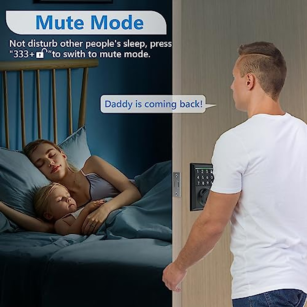 Keyless Entry Door Lock with Keypad, Electronic Smart Lock, Keyless Door Lock with 2 Keys, Electronic Keypad Deadbolt, Door Locks with Keypads, 103 Codes, Auto Lock, Easy Installation, Black