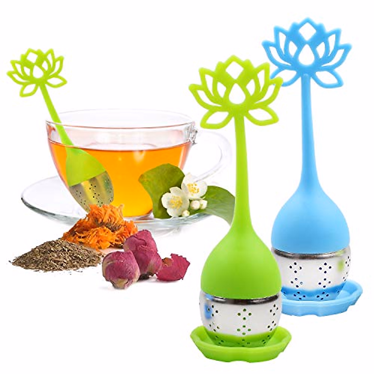 ANYI16 Tea Infuser Filter 2 Pack Stainless Steel Tea Ball - Loose Tea Steeper Mesh Tea Cup Filter with Flower shaped Silicone Handle for Loose Leaf or Herbal Tea